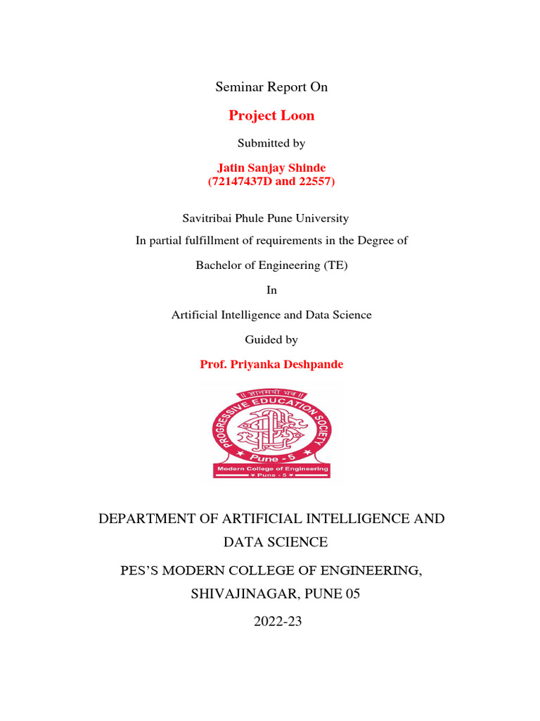 Seminar Project Report Project Loon | PDF | Internet Access | Internet