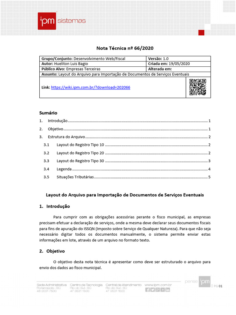 Layout Do Arquivo para Importação de Documentos de Serviços Eventuais | PDF
