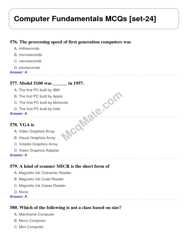 Computer Fundamentals Set 24 | PDF
