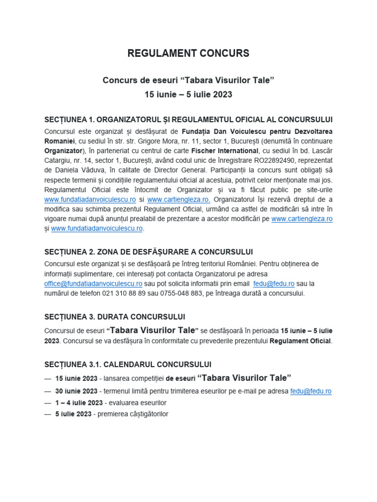 2023 REGULAMENT Concurs Eseuri | PDF