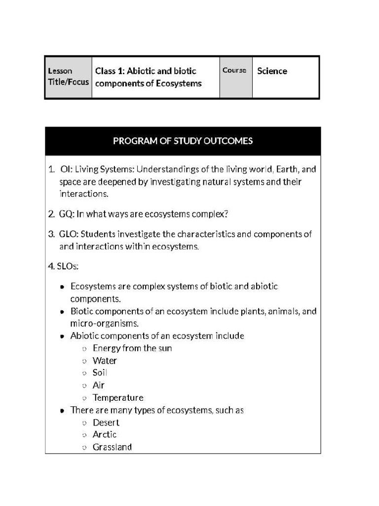 Abiotic V Biotic Lesson Plan | PDF