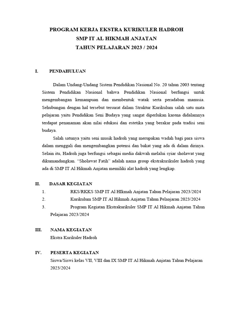 Program Kerja Ekstra HADROH | PDF