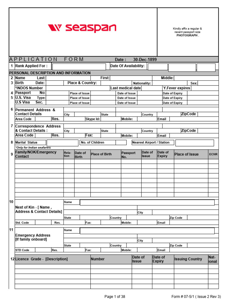 Form 07-5-1 - Seaspan New Applicant Form | PDF