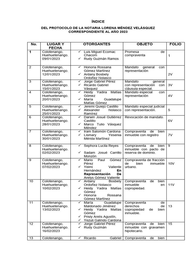 Índice Del Protocolo | PDF | Ley de bienes inmuebles | Ley de recursos naturales