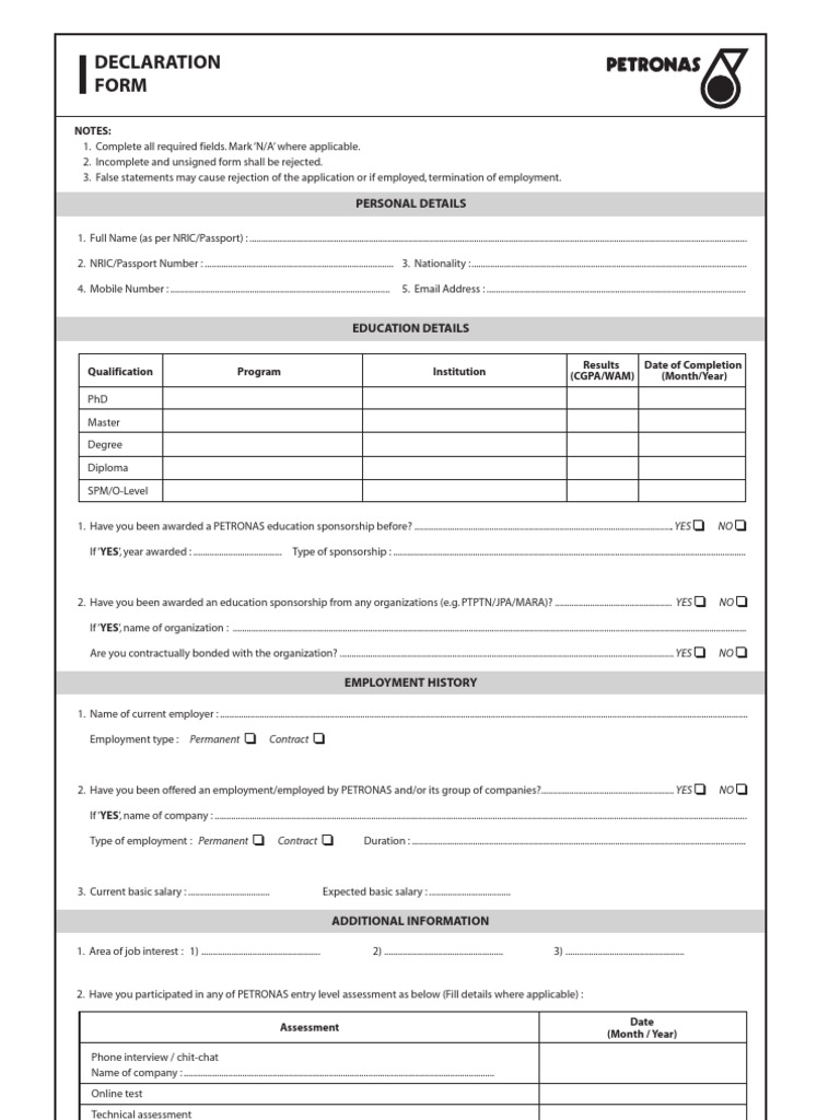 PETRONAS Declaration Form | PDF | Government Information | Government
