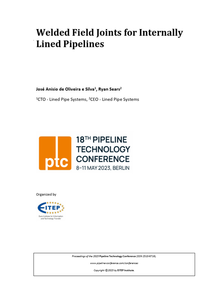 Welded Field Joints for Internally Lined Pipelines | PDF | Pipe (Fluid ...