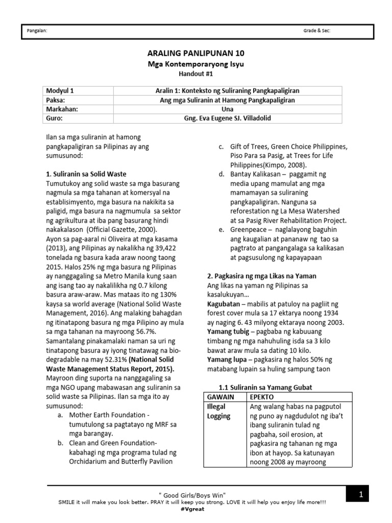 AP10Handout3 Aralin1 | PDF