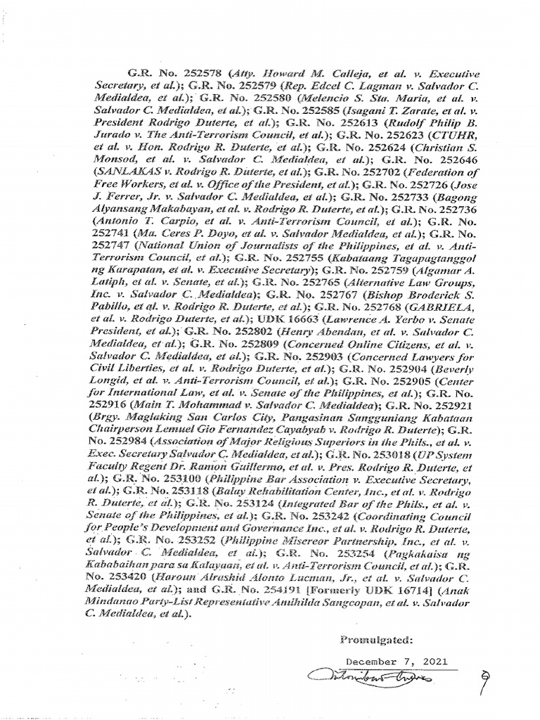 Calleja v. Executive Secretary, G.R. No. 252578 (2021) (J. J. Lopez ...