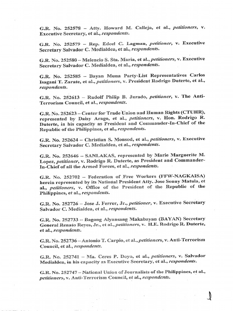 Calleja v. Executive Secretary, G.R. No. 252578 (2021) (J. Gaerlan ...
