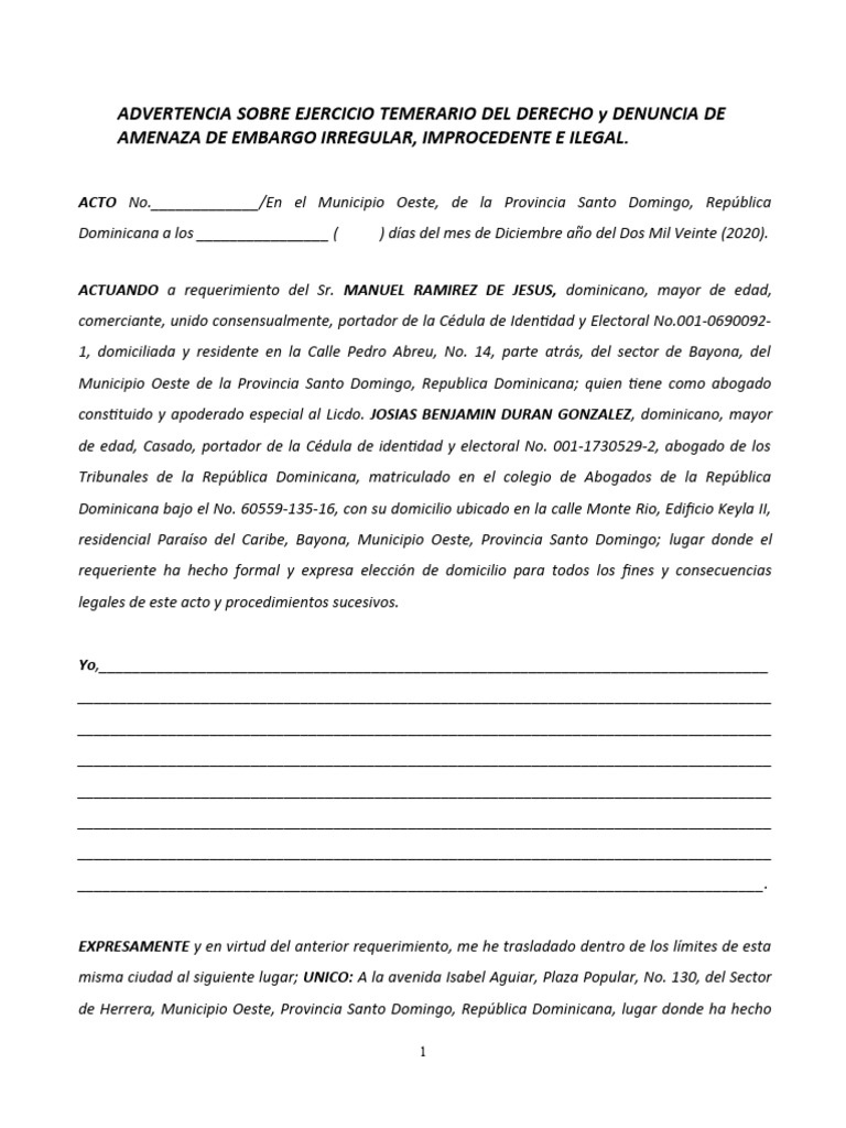 Acto de Advertencia (Caso Manengo-Chicha) | PDF | República Dominicana