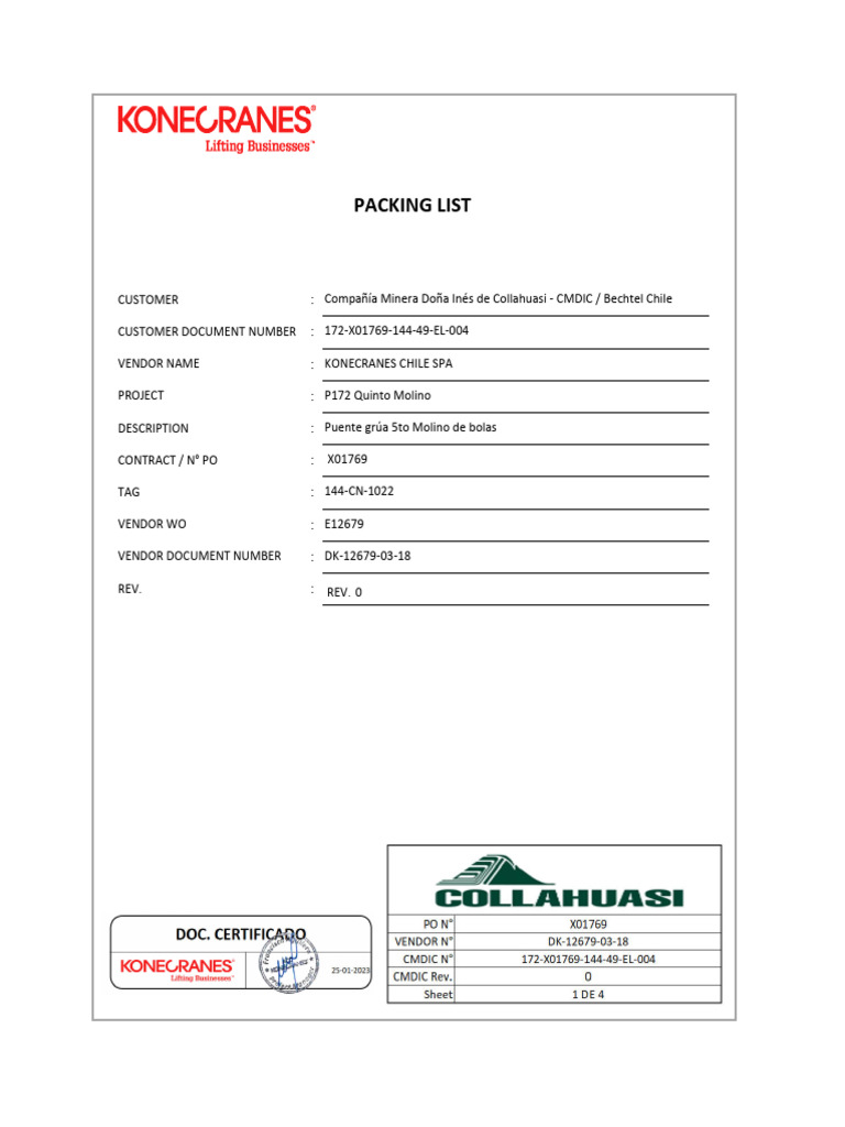 172-X01769-144-49-EL-004 (0) Packing List | Descargar gratis PDF | Sector secundario de la ...