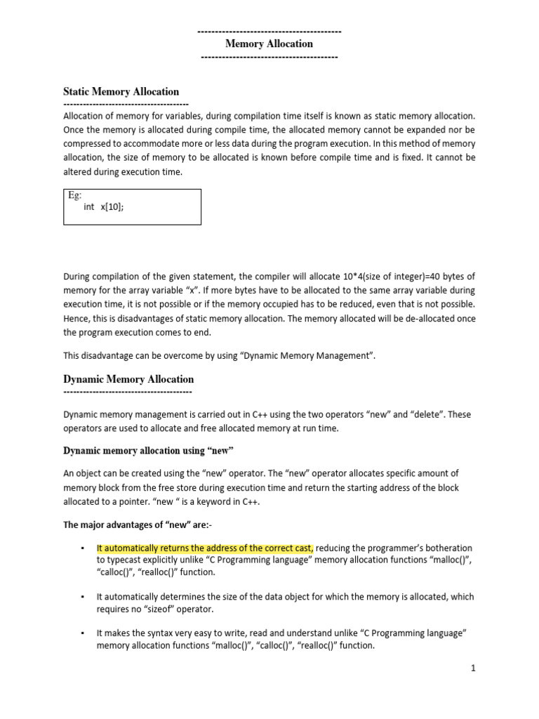 22.memory Allocation | PDF | Computer Data | Computer Programming