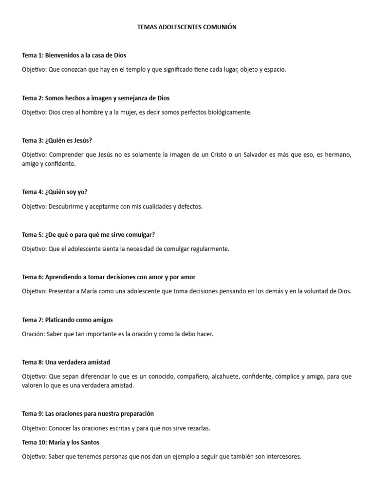 Temas de Perseverancia en la Fe Juvenil | PDF | Amor | eucaristía