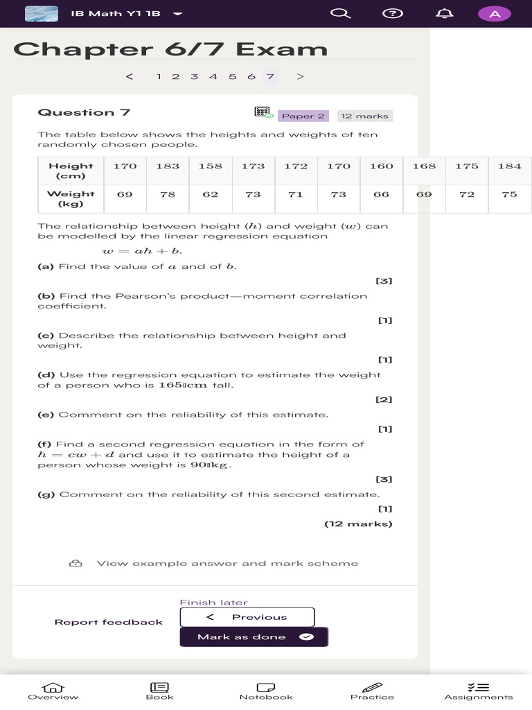 Chapter 67 Exam Take ESQ Assignment IBDP Mathematics Analysis and Approaches SL FE2021 Kognity ...