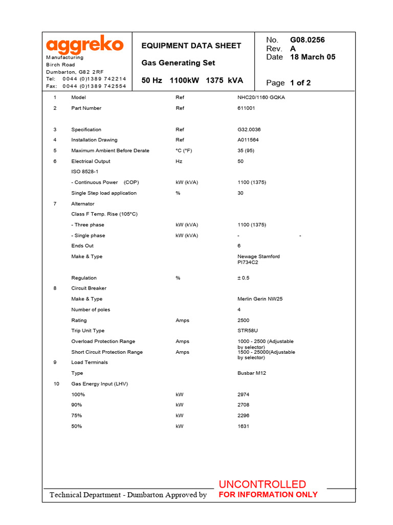G080256, Data Sheet, Gas Sets | PDF