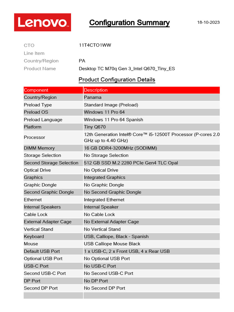 17102023-Desktop TC M70q Gen 3 - Intel Q670 - Tiny - ES | PDF