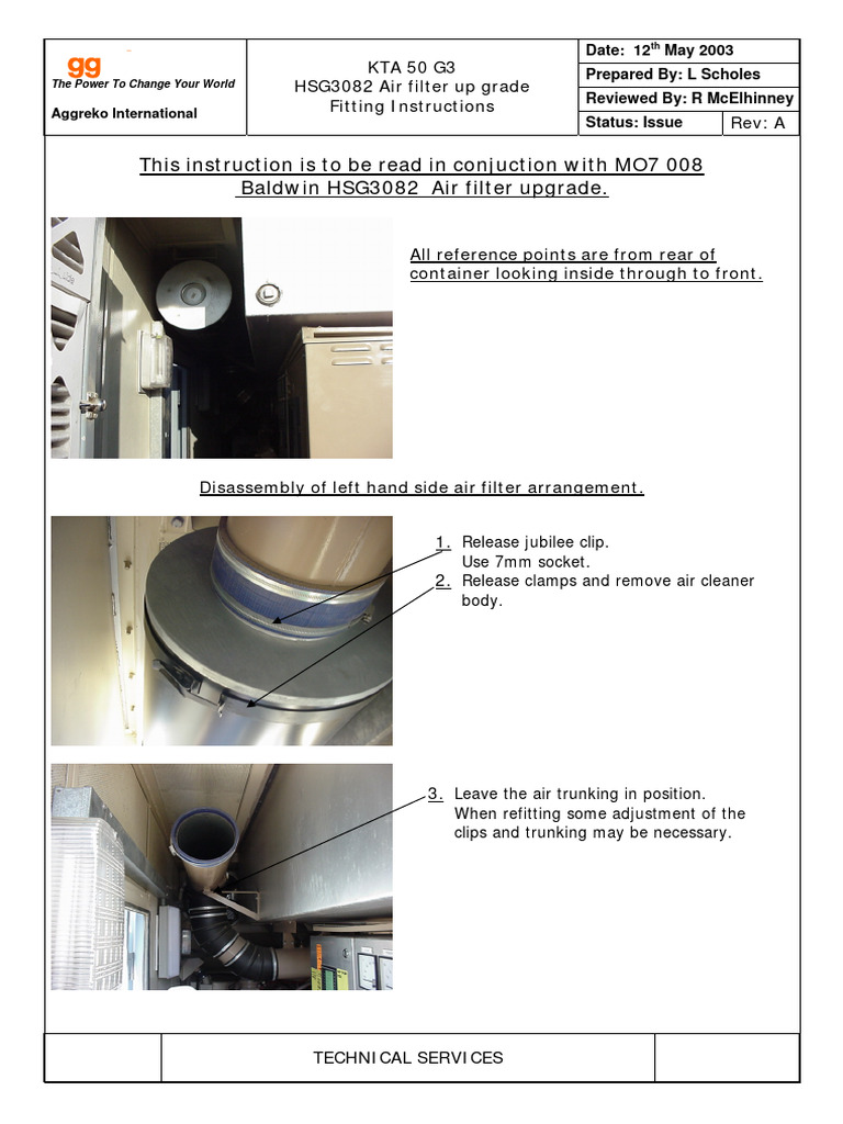 Air Filter Fitting Instructions, HSG3082 Air Filter Up Grade of KTA 50 G3 | PDF | Screw ...