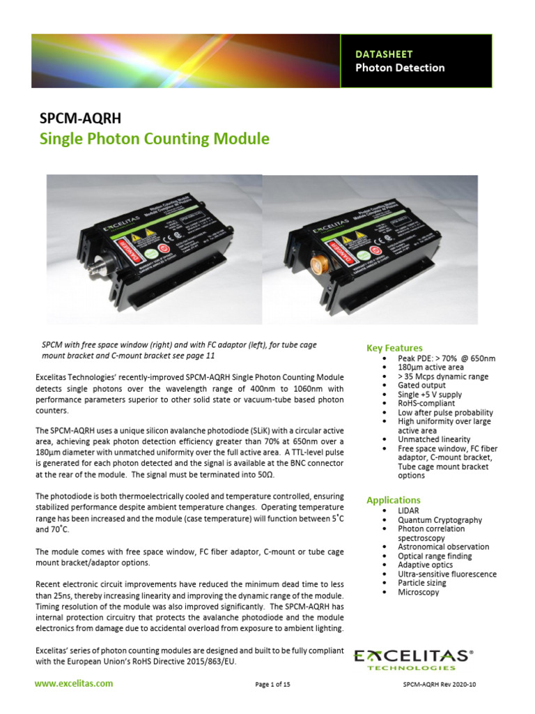 Excelitas SPCM-AQRH Family Datasheet | PDF