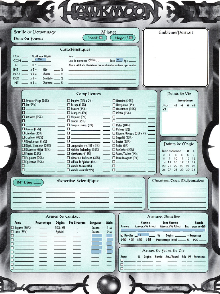 Hawkmoon - Fiches Du Personnage Editable | PDF