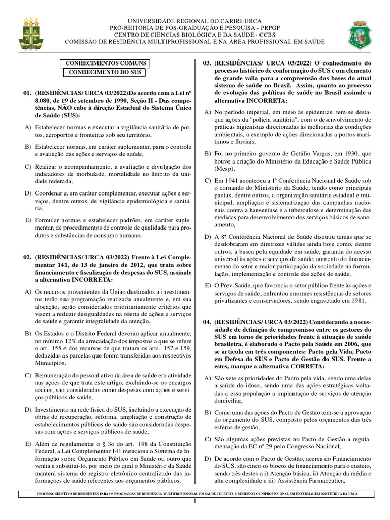 PROVA Sus 2022.03 | PDF PROVA Sus 2022.03 | PDF