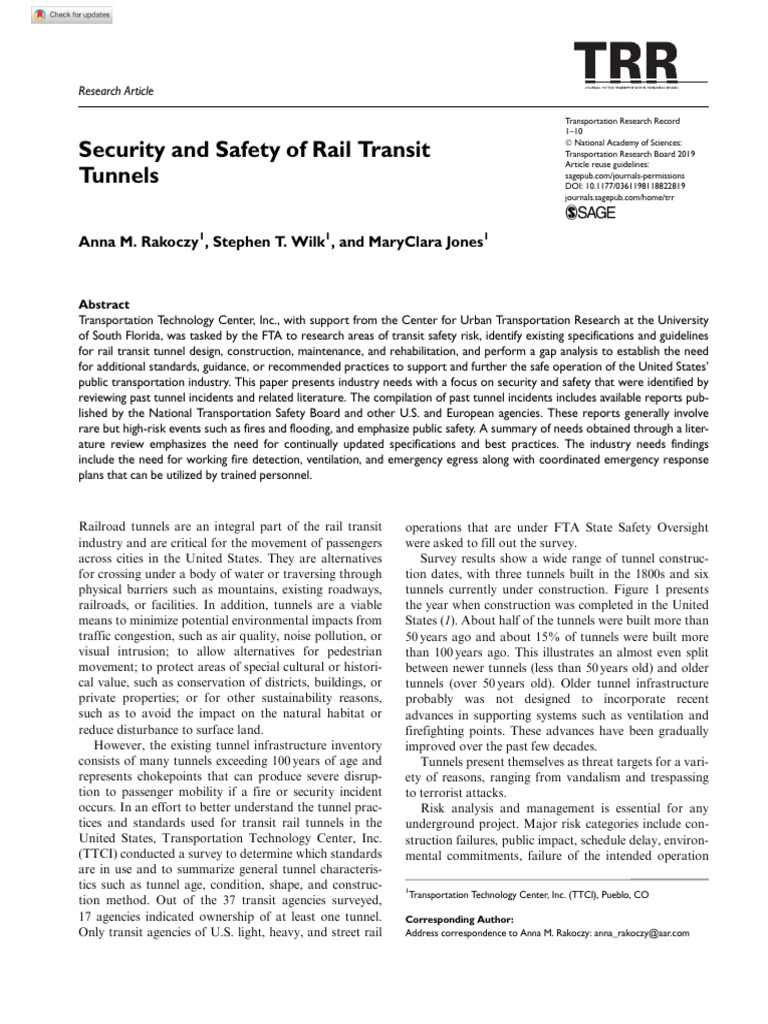 Security and Safety of Rail Transit Tunnels - TRR | PDF | Tunnel | Firefighting