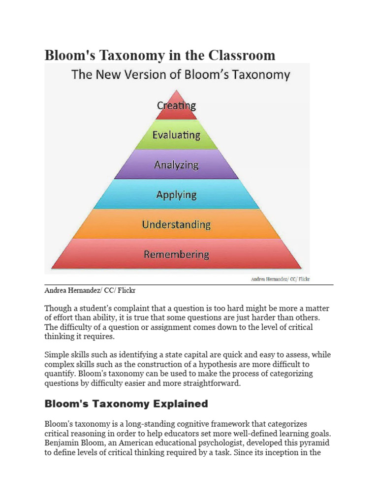 Blooms Taxonomy Hots Higher Order Thinking Skills | PDF
