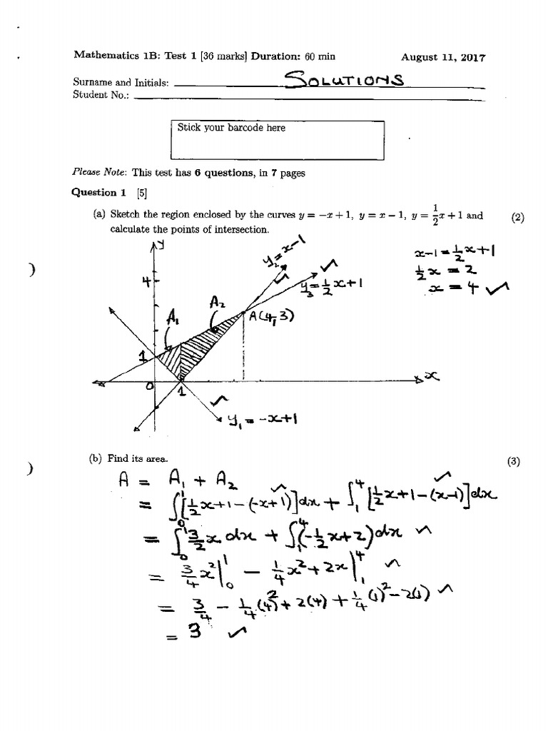Math 141 Test 1 Solutions 2017 | PDF