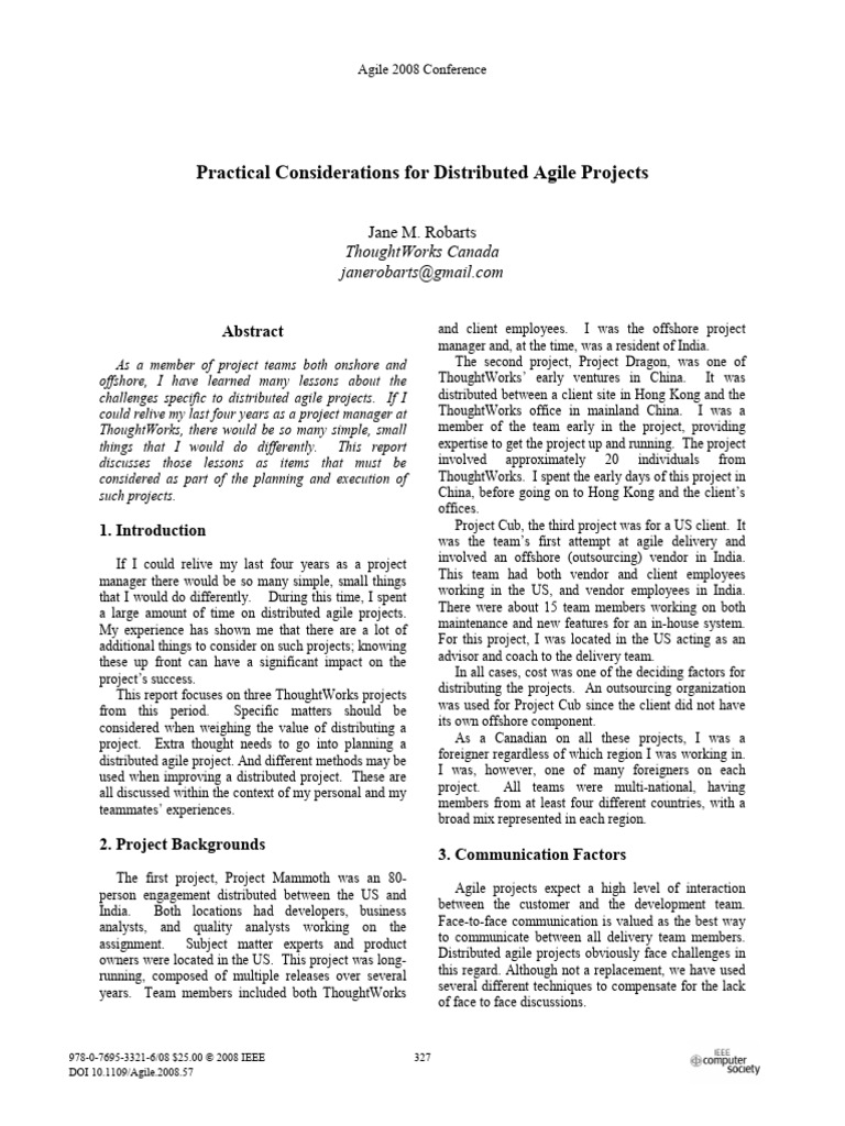 Practical Considerations For Distributed Agile Projects Pdf