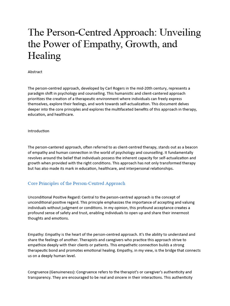 Person Centred Approch Overview | PDF