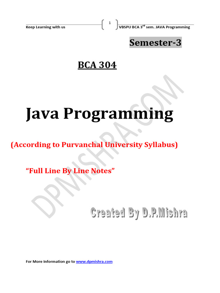 Java Programming Notes For VBSPU 3rd Semester PDF | PDF
