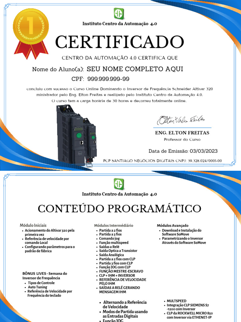 Exemplo Certificado Conclus%C3%A3o Curso Completo Inversor Schneider ...