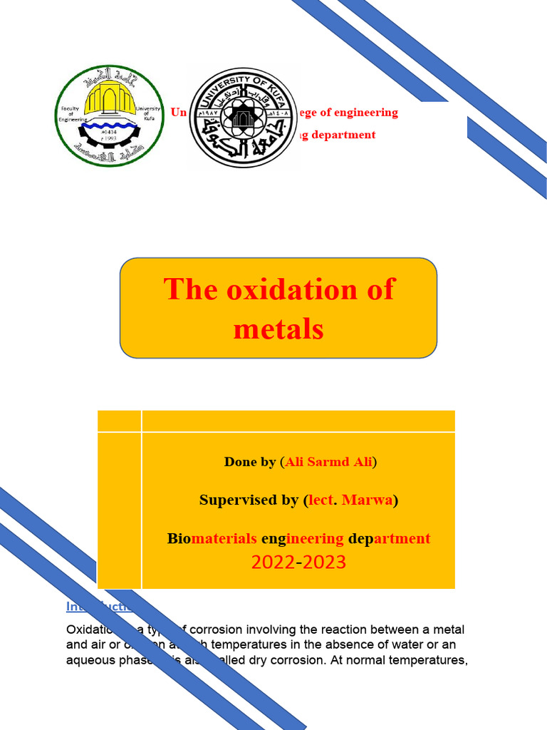 The Oxidation of Metals | PDF | Metals | Ion