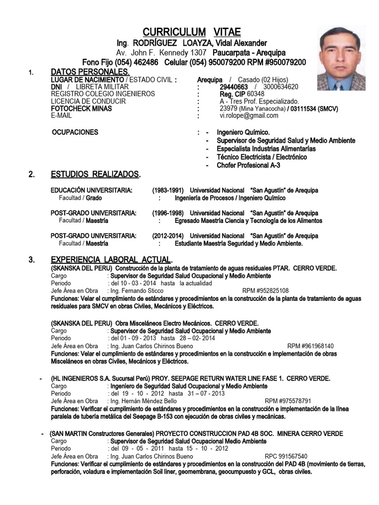 CV Vidal Rodriguez - Ing. Quimico | PDF