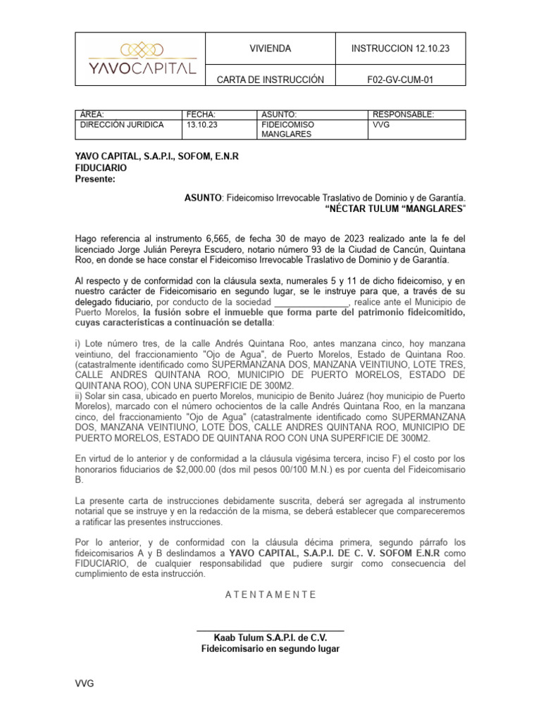 Carta de Instrucción | PDF | Ley de fideicomiso | Derecho Civil (Common ...