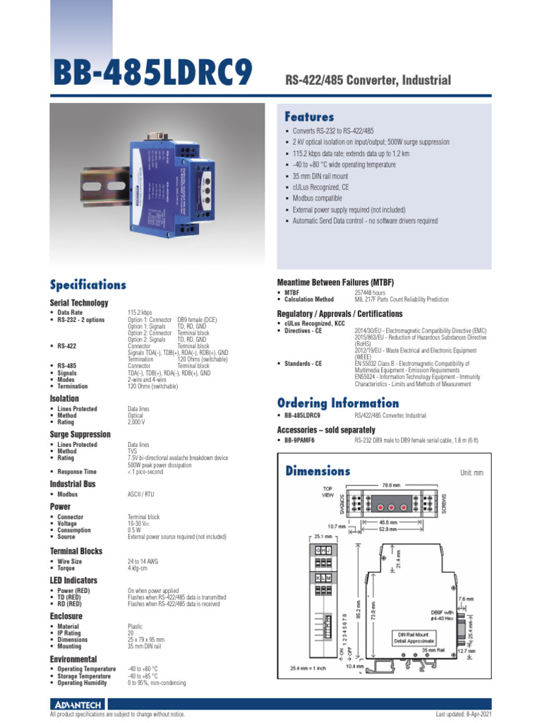 Industrial RS-422/485 Converter Specs | PDF