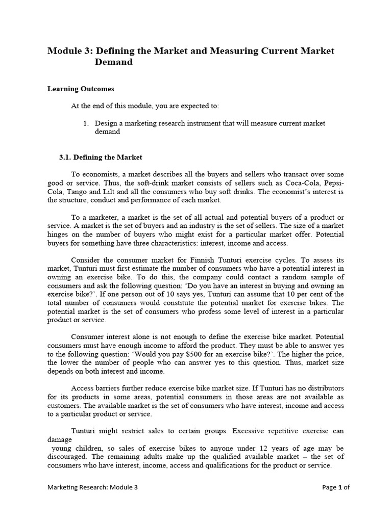 Module 3 Defining The Market and Measuring Current Market Demand | PDF ...
