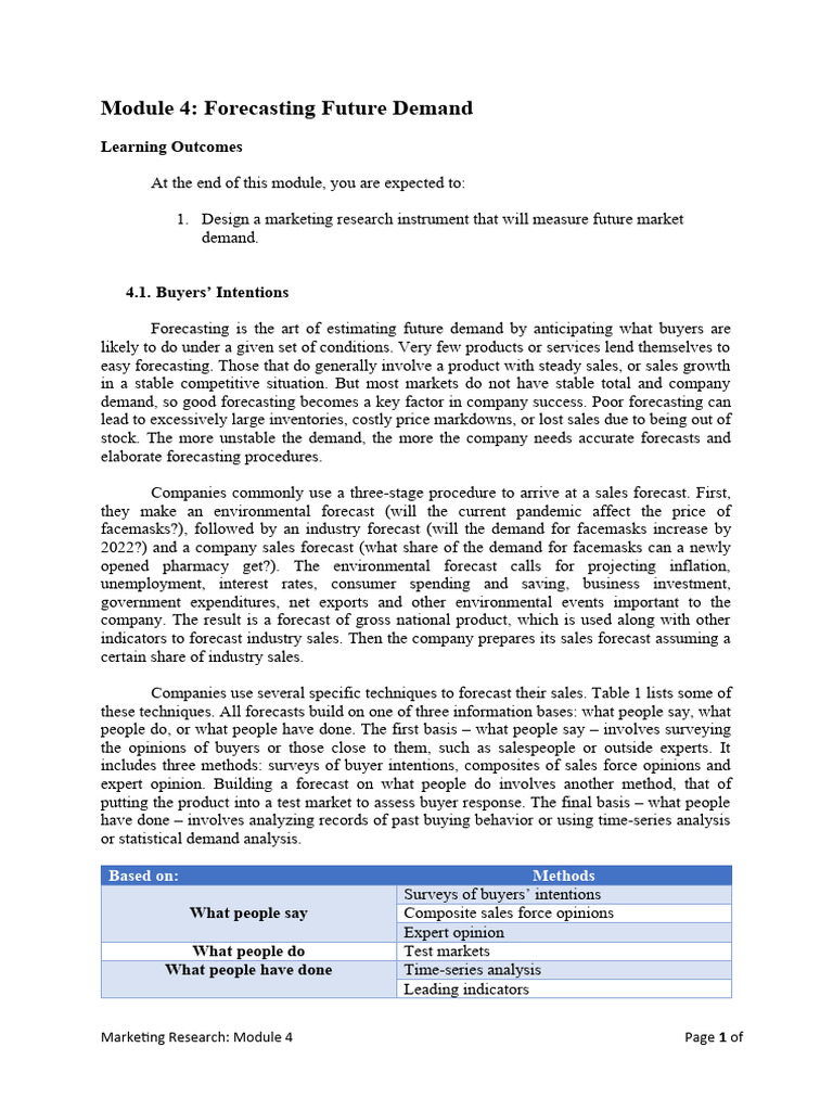Module 4 Forecasting Future Demand Pdf Marketing Forecasting