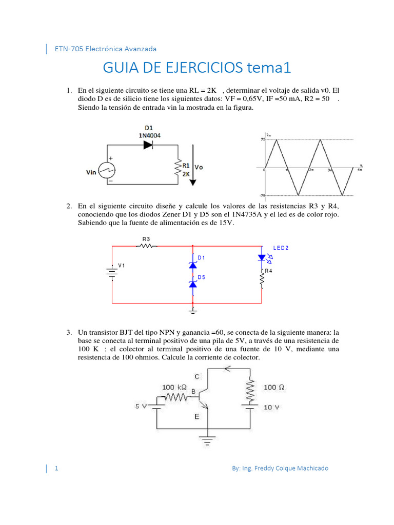 01 GUIA DE EJERCICIOS Tema1 - Diod - BJT - Mosfet 2023 | PDF