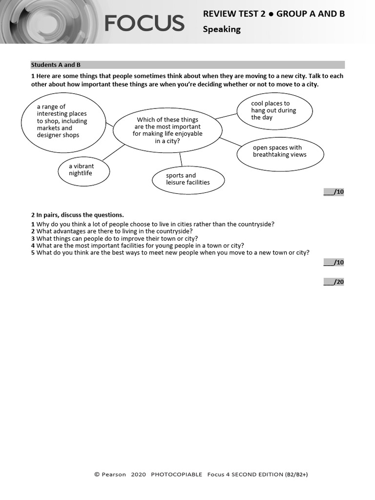 Focus4 2E Review Test 2 Units1 4 Speaking GroupA B | PDF