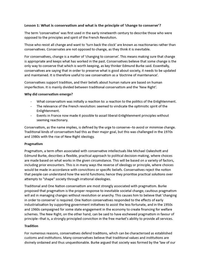 Lesson 1 | PDF | Conservatism | Traditions