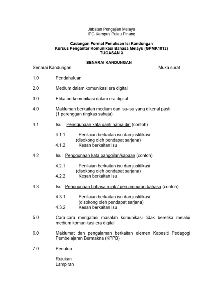 Isi Kandungan Bahasa Melayu | PDF Isi Kandungan Bahasa Melayu | PDF