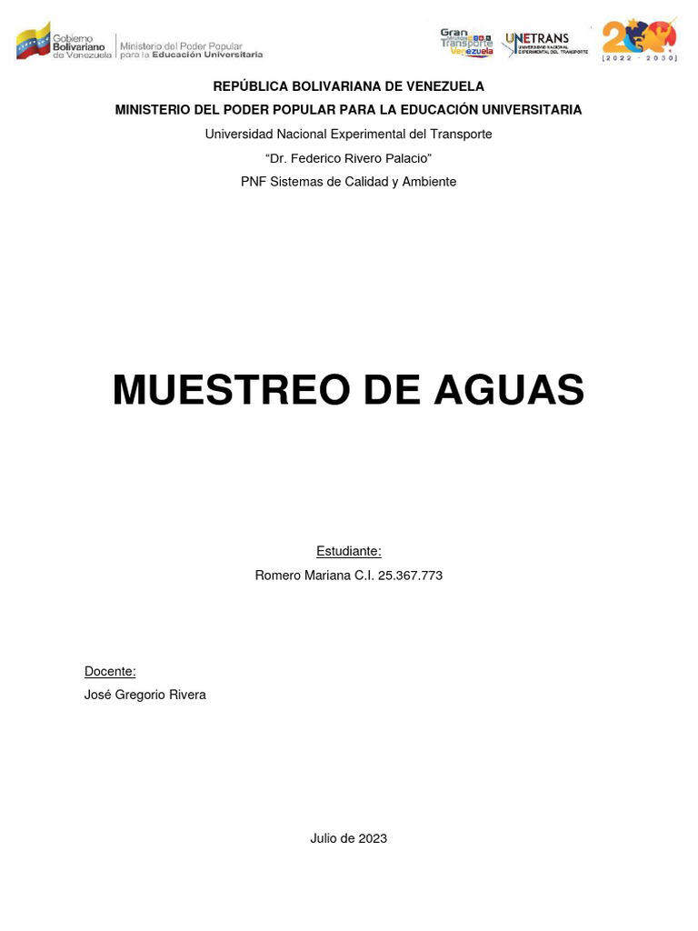 Ensayo de Muestreo de Aguas. | PDF | Agua | Laboratorios
