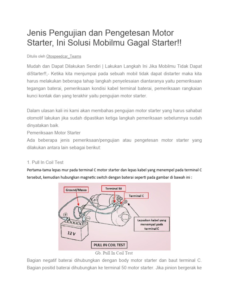 Jenis Pengujian Dan Pengetesan Motor Starter Pdf