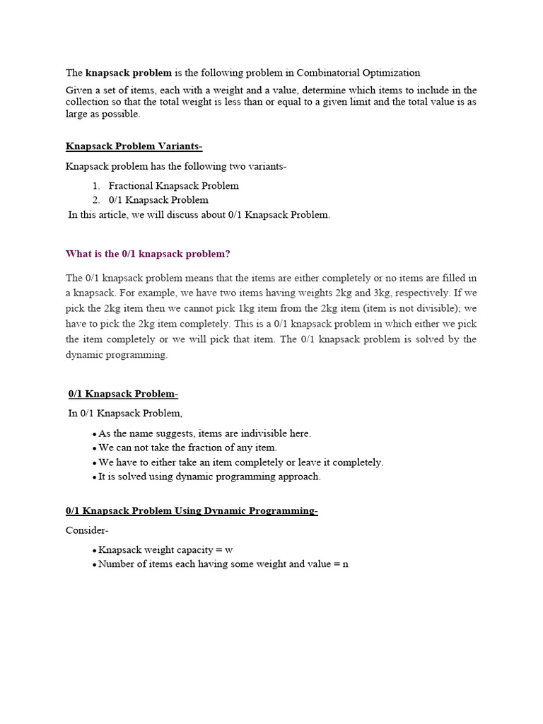 Knapsack Lab Report | PDF | Teaching Methods & Materials