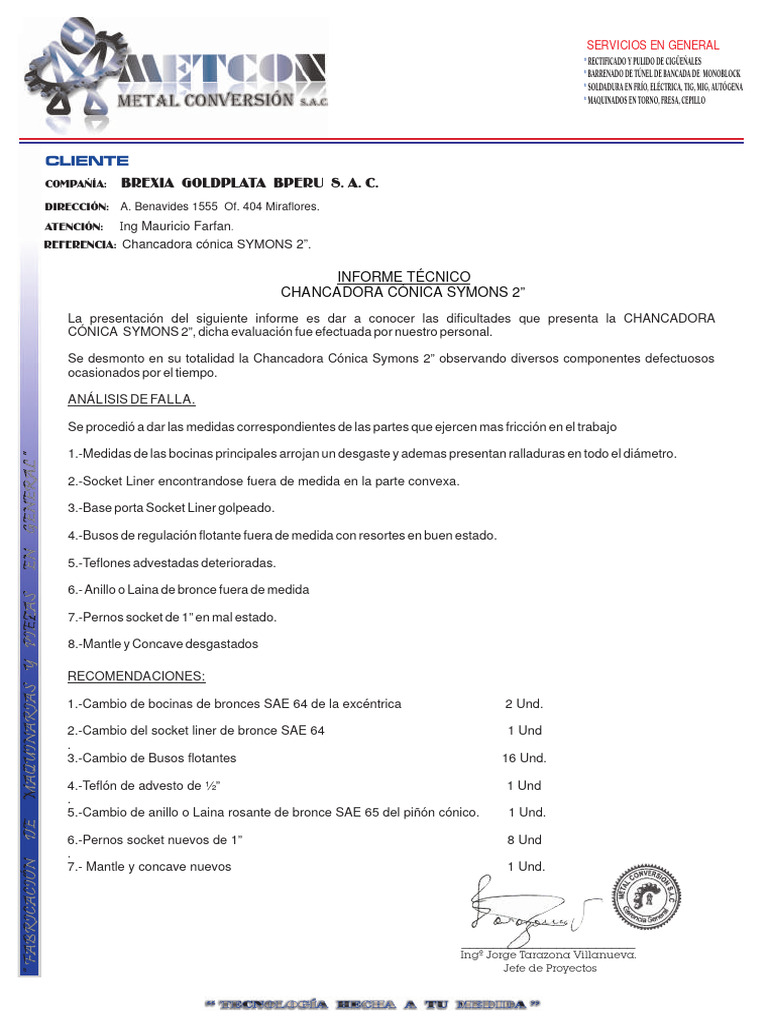 informe chancadora SYMONS - brexia | PDF