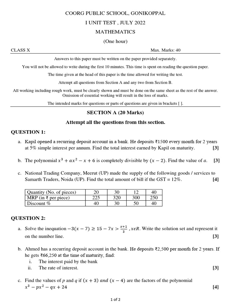 I Unit Test 2022 | PDF
