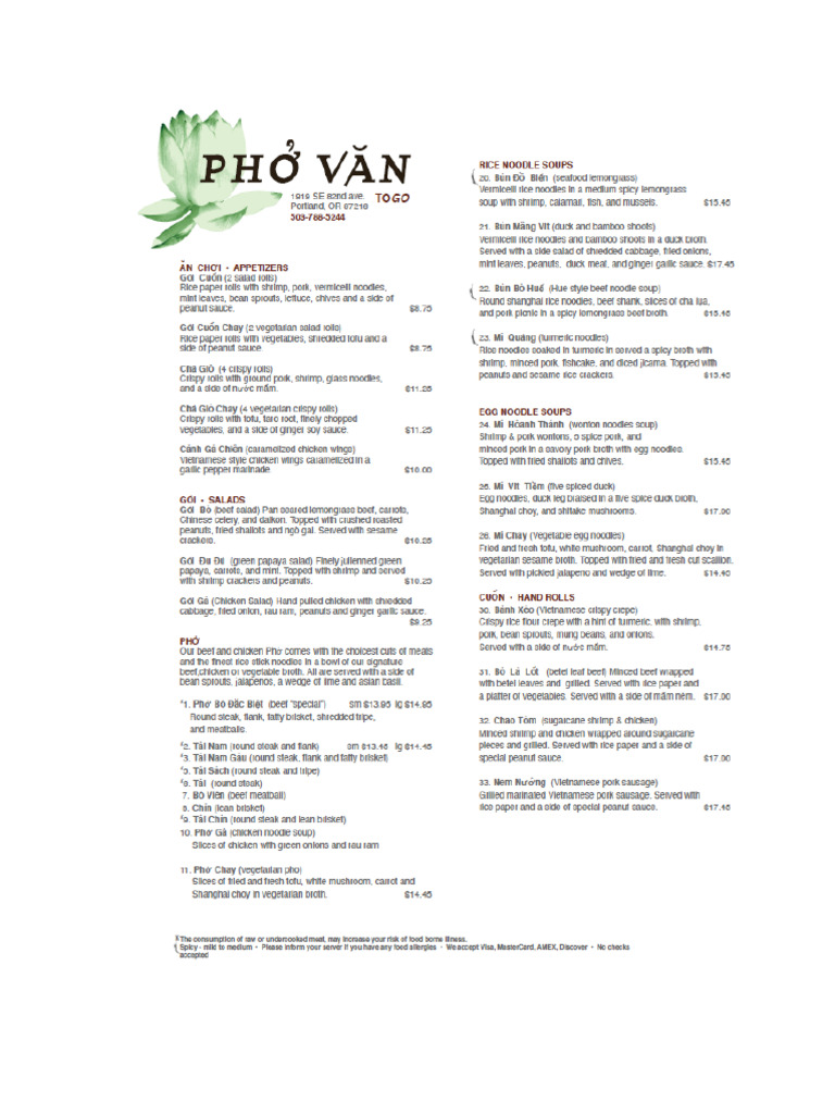 Pho Van Menu | PDF