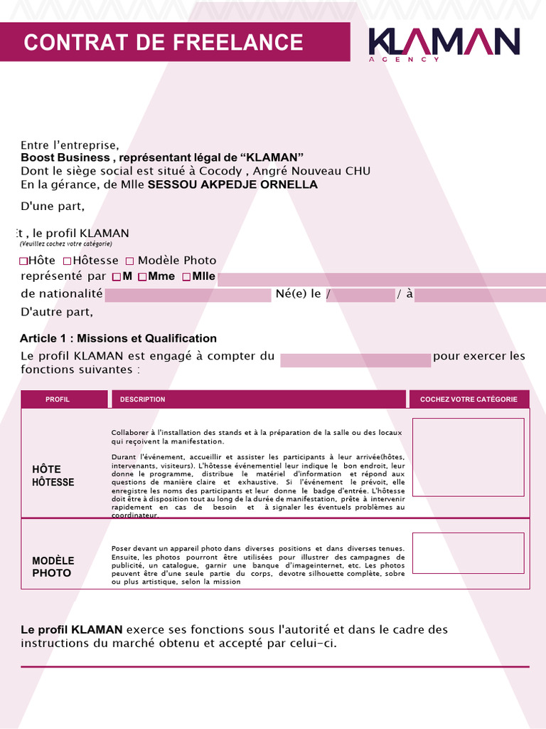 Contrat KLAMAN | PDF | Évolution de carrière | Finance et gestion monétaire