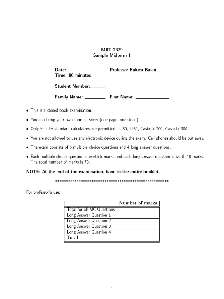 2379 Sample Midterm1 | PDF