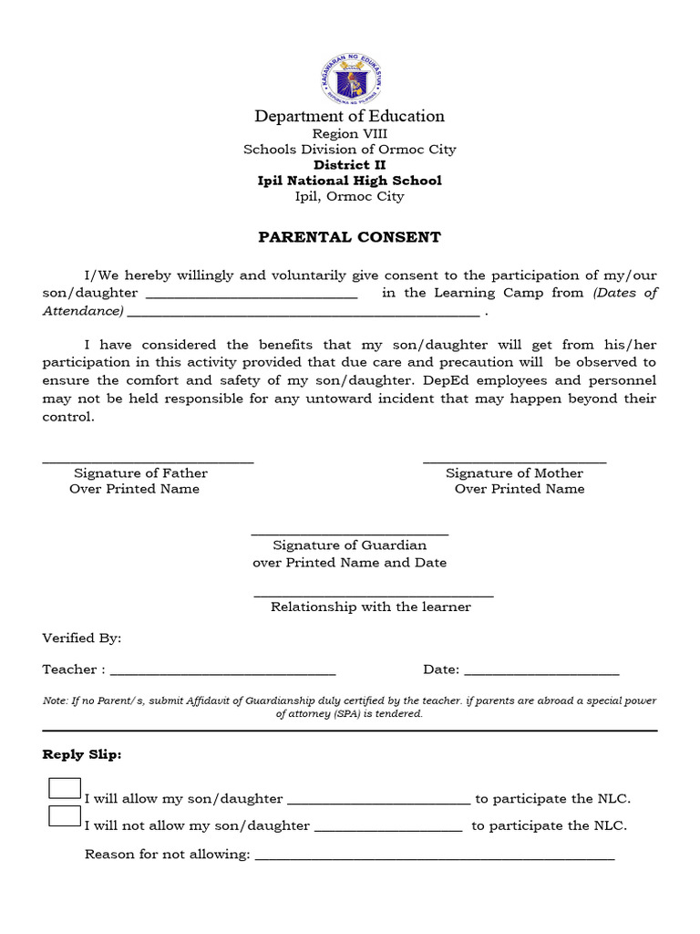 NLC Parental Consent Corrected | PDF